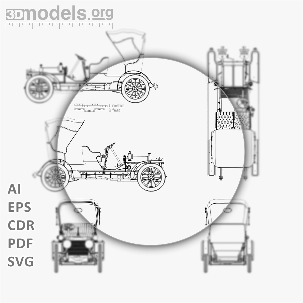 Mercedes-Benz Simplex 28-32 Phaeton 1905 Vector Blueprint - 3DModels.org