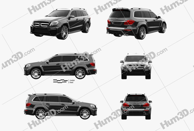 Mercedes-Benz GL-Class X166 Brabus B63 2016 Blueprint Template ...