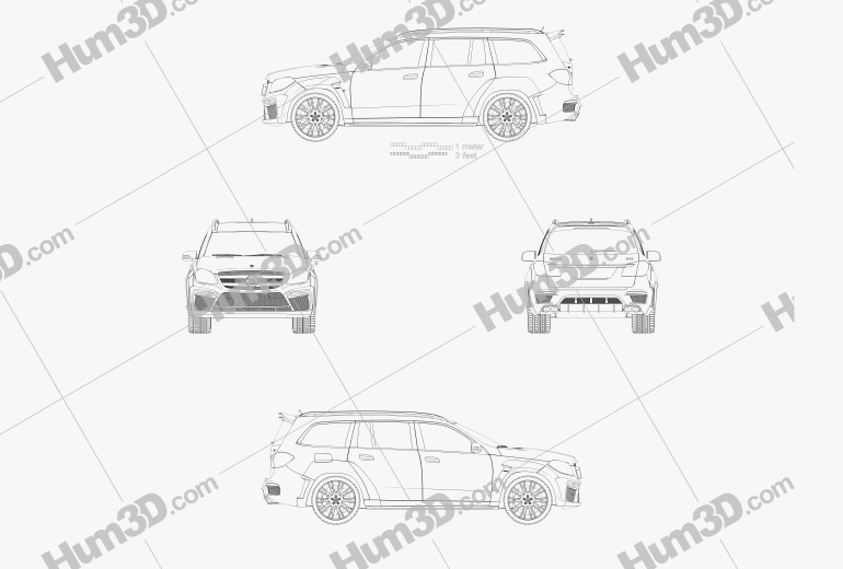 Mercedes-Benz GL-Class X166 Brabus B63 2016 Blueprint - 3DModels.org
