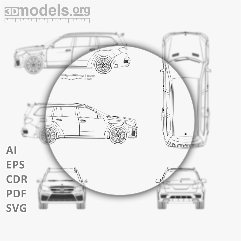 Mercedes-Benz GL-Class X166 Brabus B63 2016 Vector Blueprint - 3DModels.org