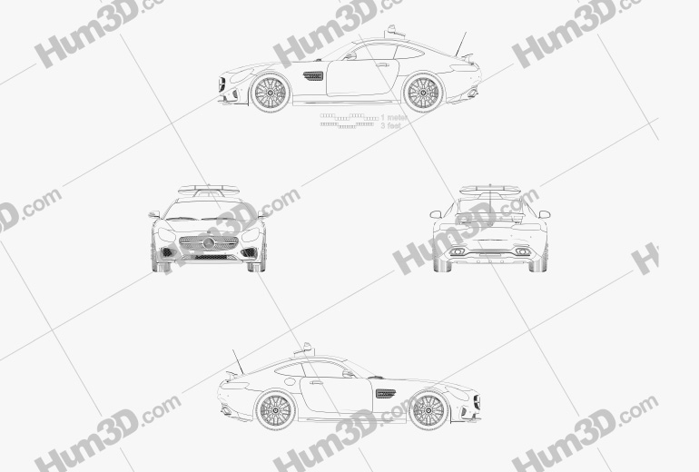 Mercedes-Benz AMG GT S F1 Safety Car 2018 Blueprint - 3DModels.org