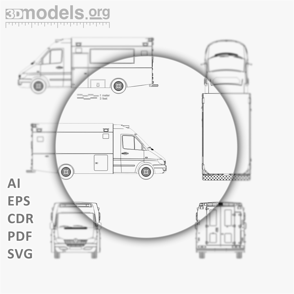Mercedes-Benz Sprinter (W903) Ambulance 2002 Vector Blueprint ...