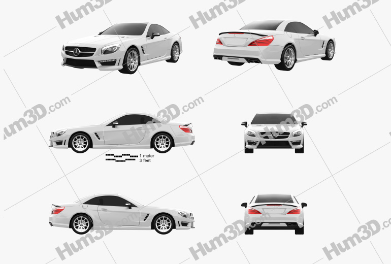 Mercedes-Benz SL-class (R321) AMG 2016 Blueprint Template - 3DModels.org