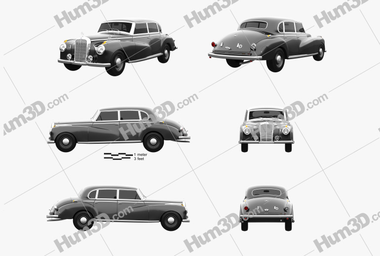 Mercedes-Benz 300 (W186) Limousine 1951 Blueprint Template - 3DModels.org