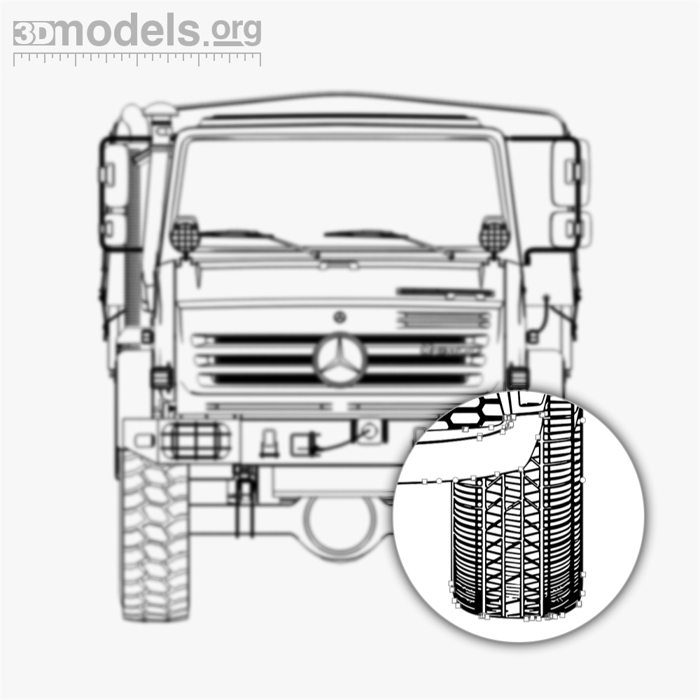 Mercedes-Benz Unimog U4000 Flatbed Canopy Truck 2003 Vector Blueprint ...