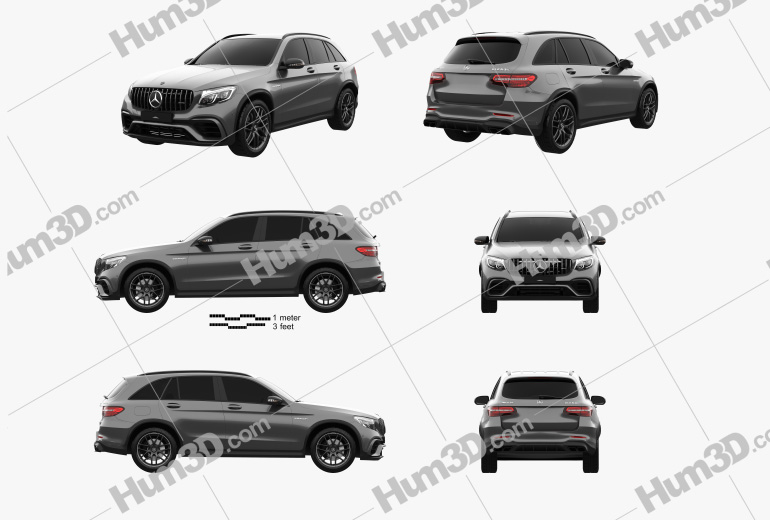 Mercedes-Benz GLC-class (X205) S AMG 2020 Blueprint Template - 3DModels.org