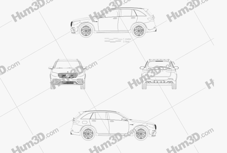 Mercedes-Benz GLC-class (X205) S AMG 2020 Blueprint - 3DModels.org