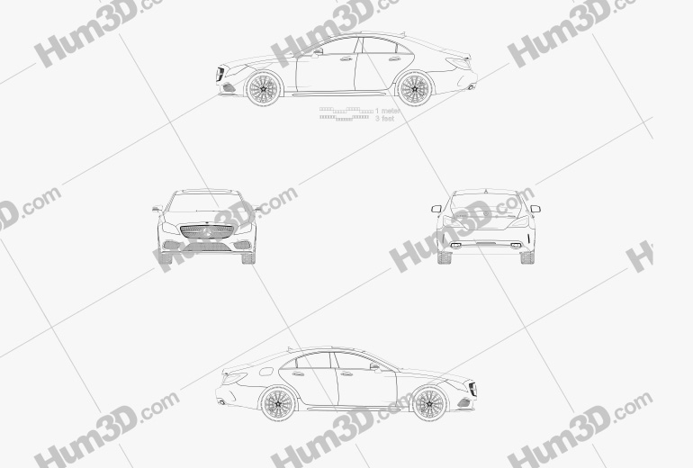 Mercedes-Benz CLS-class AMG Sports Package 2017 Blueprint - 3DModels.org