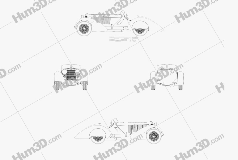 Mercedes-Benz 710 SSK Trossi Roadster 1930 Blueprint - 3DModels.org