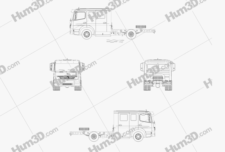 Mercedes-Benz Atego Crew Cab Chassis Truck 2010 Blueprint - 3DModels.org
