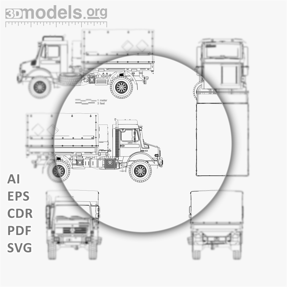 Mercedes-Benz Unimog U5000 Military Truck 2009 Vector Blueprint ...