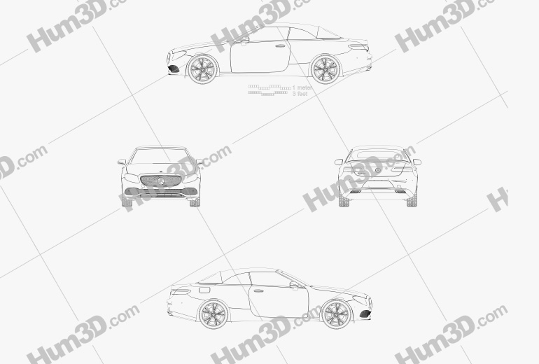 Mercedes-Benz E-class (A238) cabriolet 2019 Blueprint - 3DModels.org