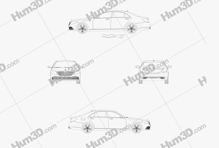 Mercedes-Benz S-class (V222) 2020 Blueprint - 3DModels.org