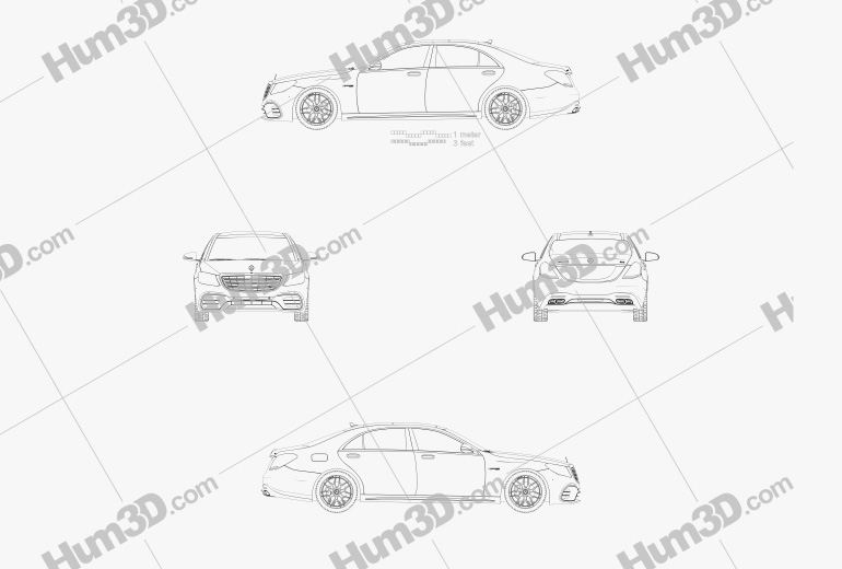 Mercedes-Benz S-class (V222) AMG 2020 Blueprint - 3DModels.org