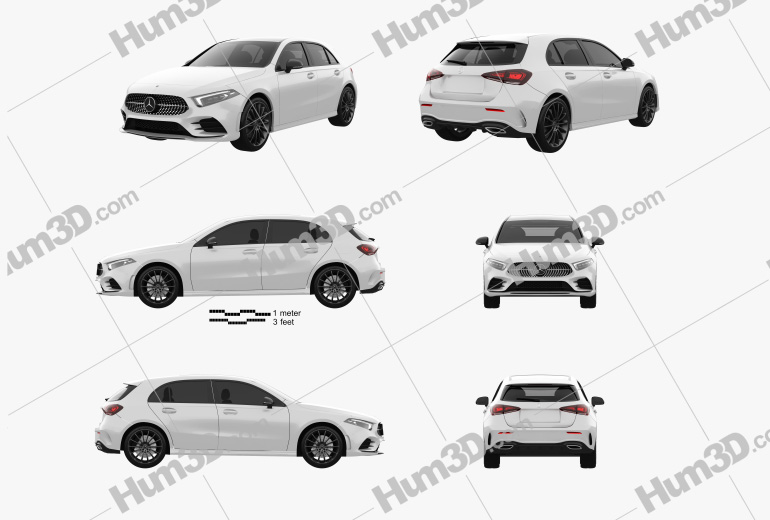 Mercedes-Benz A-class (W177) AMG Line 2021 Blueprint Template ...