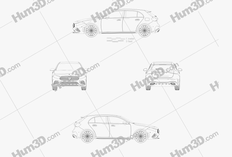 Mercedes-Benz A-class (W177) AMG Line 2021 Blueprint - 3DModels.org