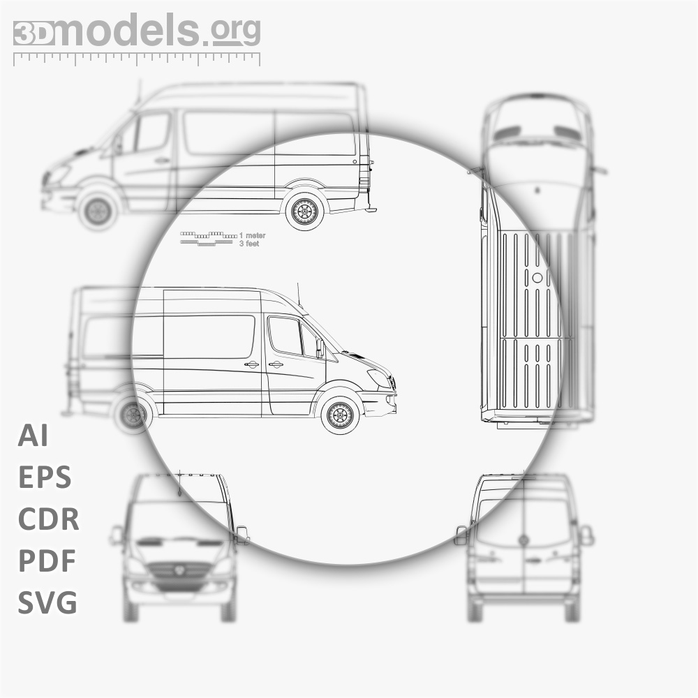 Mercedes-Benz Sprinter Panel Van SWB HR 2010 Vector Blueprint ...