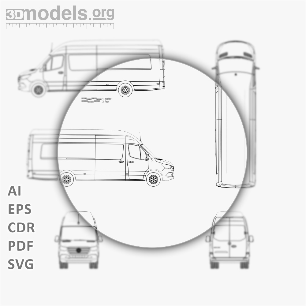Mercedes-Benz Sprinter Panel Van L4H3 2019 Vector Blueprint - 3DModels.org