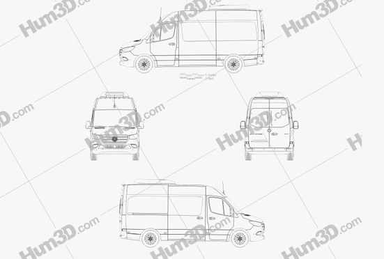 Mercedes Sprinter blueprints Download in PNG - 3DModels.org