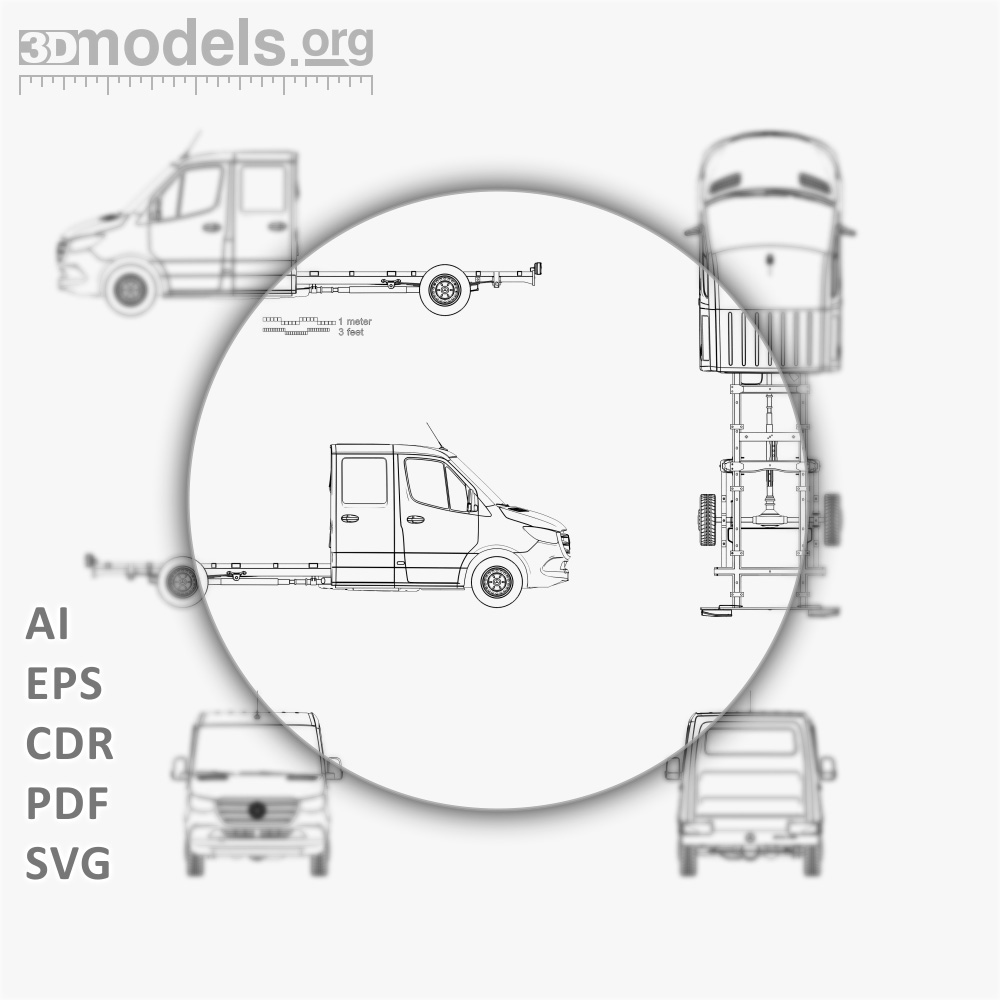 Mercedes-Benz Sprinter (W907) Crew Cab Chassis L3 2022 Vector Blueprint ...