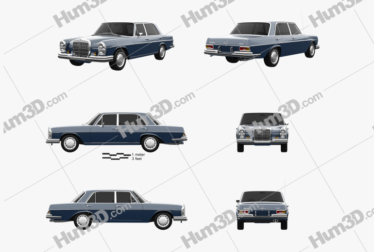 Mercedes-Benz 280 SEL 1972 Blueprint Template - 3DModels.org