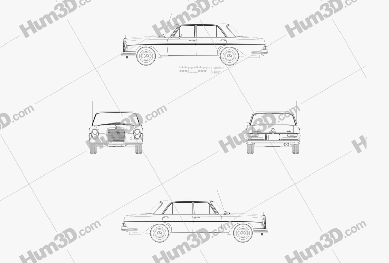 Mercedes-Benz 280 SEL 1972 Blueprint - 3DModels.org