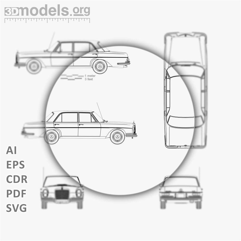 Mercedes-Benz 280 SEL 1972 Vector Blueprint - 3DModels.org
