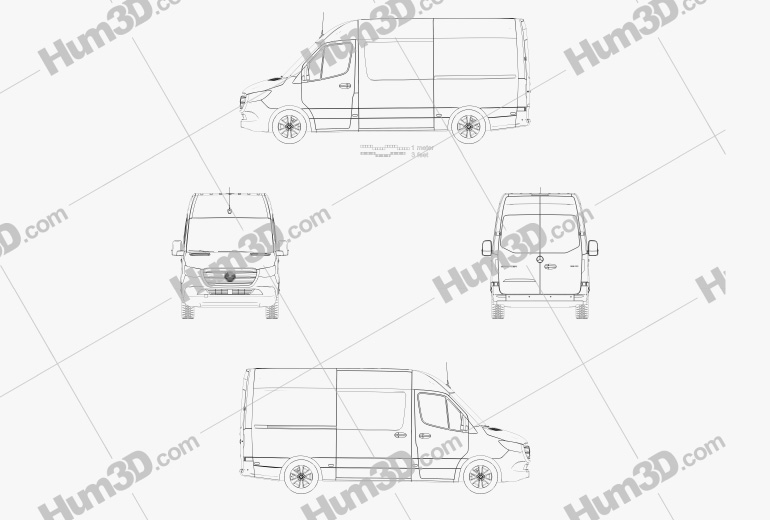 Mercedes-Benz Sprinter Crew Van L2H2 2019 Planta - 3DModels.org