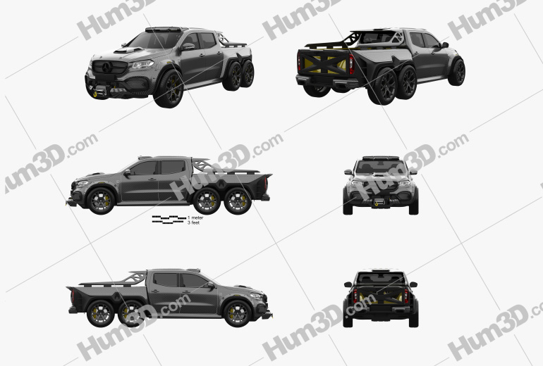 Mercedes-Benz X-Class Carlex EXY Monster X 6X6 2022 Blueprint Template ...