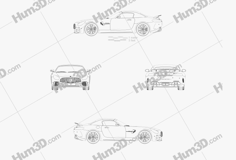 Mercedes-Benz AMG GT R Roadster 2019 Blueprint - 3DModels.org