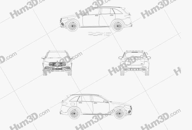 Mercedes-Benz Clase GLC L 2022 Blueprint - 3DModels.org