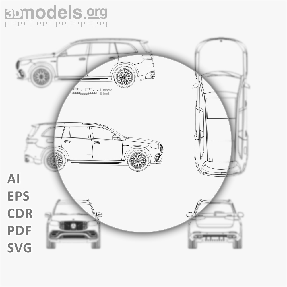 Mercedes-Benz GLS-class AMG US-spec 2024 Vector Blueprint - 3DModels.org