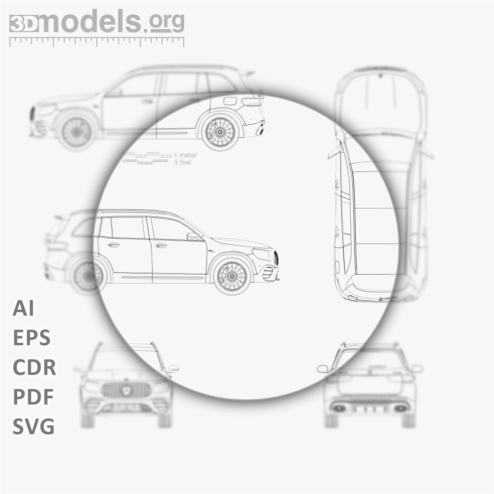 Mercedes-Benz GLB级 AMG 2022 矢量蓝图 - 3DModels.org