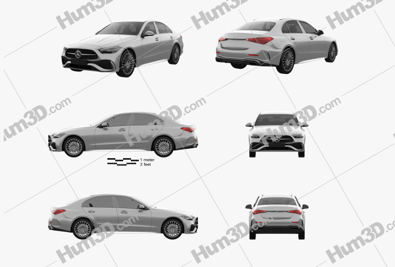 Mercedes-Benz C-class AMG-Line sedan 2022 Blueprint Template - 3DModels.org