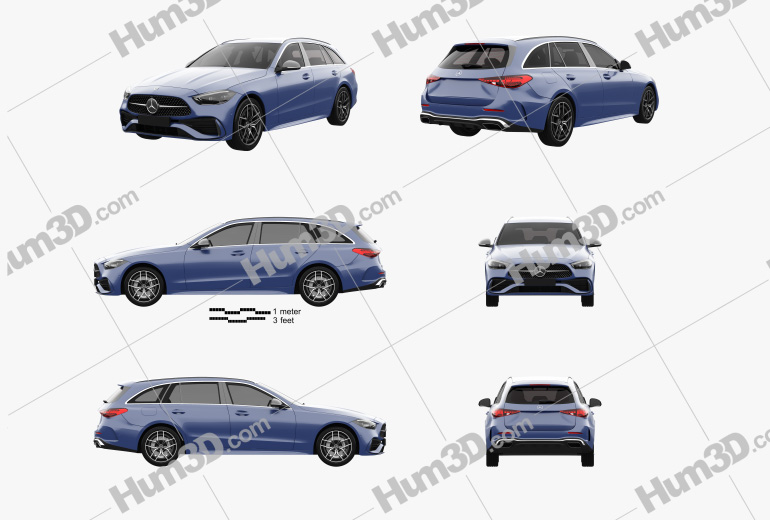 Mercedes-Benz C-class AMG-Line estate 2022 Blueprint Template ...