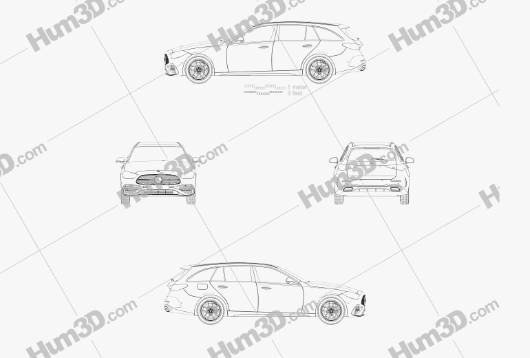 Mercedes-Benz C-class AMG-Line estate 2022 Blueprint - 3DModels.org