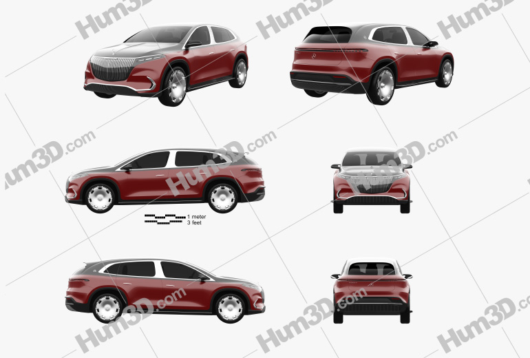 Mercedes-Benz Maybach EQS SUV 2022 Blueprint Template - 3DModels.org