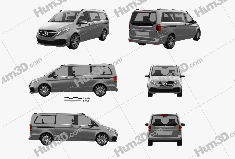 Mercedes-Benz V-class Avantgarde Line 2019 Blueprint Template ...
