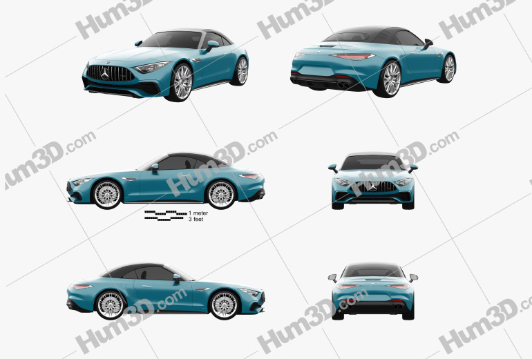 Mercedes-Benz SL-class AMG 43 2022 Blueprint Template - 3DModels.org