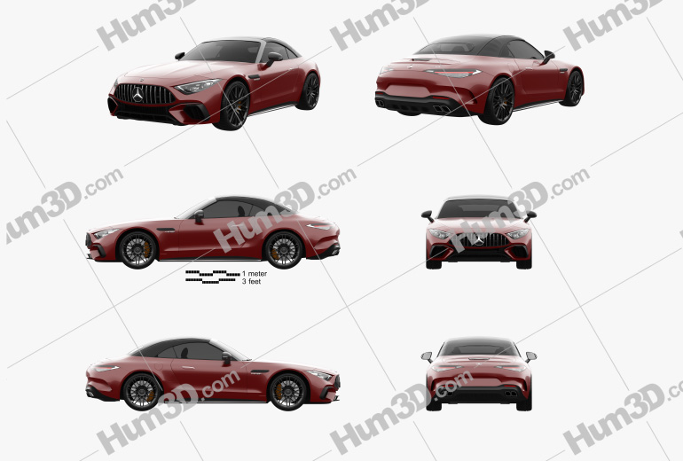 Mercedes-Benz SL-class AMG 63 2022 Blueprint Template - 3DModels.org