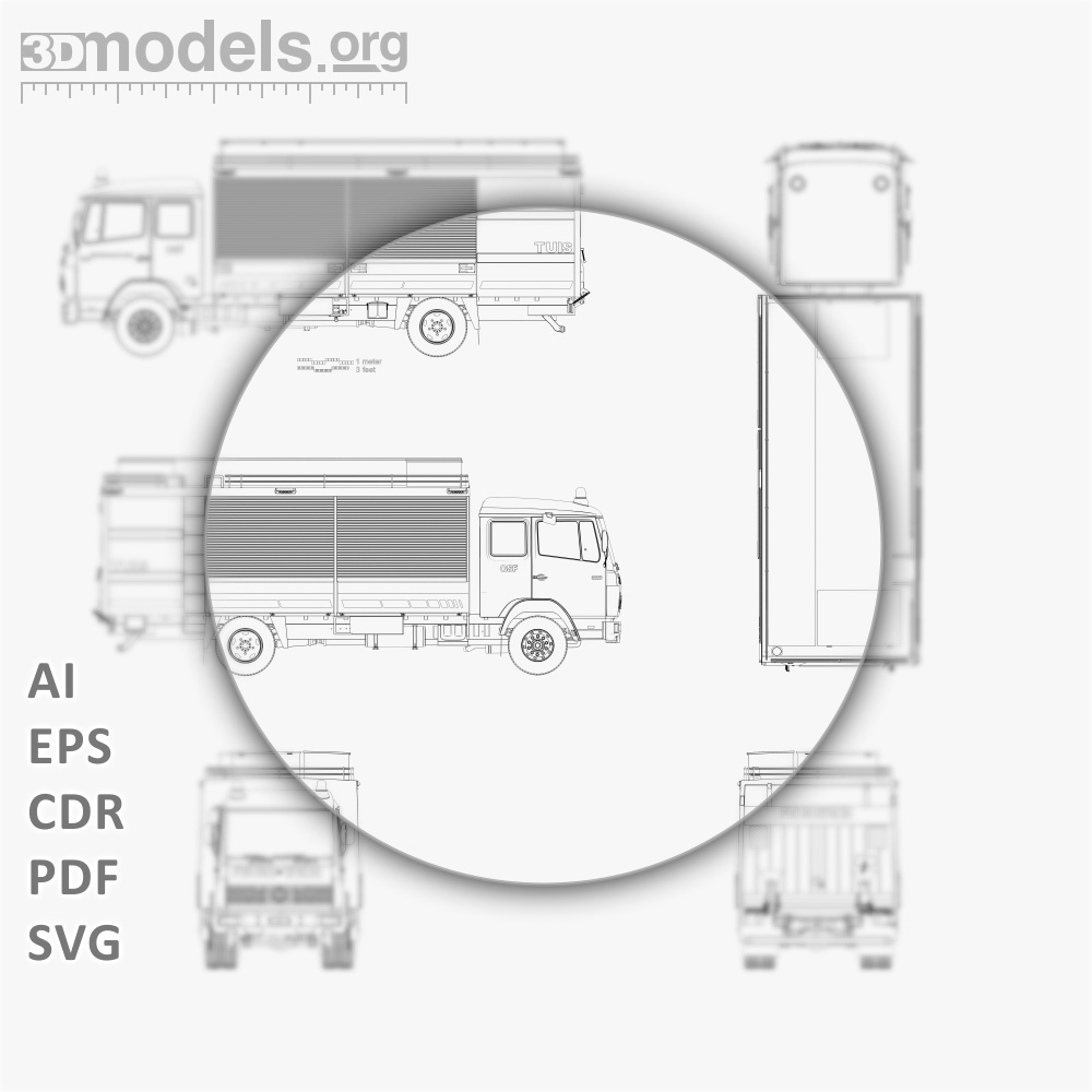 Mercedes-Benz 1117 Fire Truck 1996 Vector Blueprint - 3DModels.org