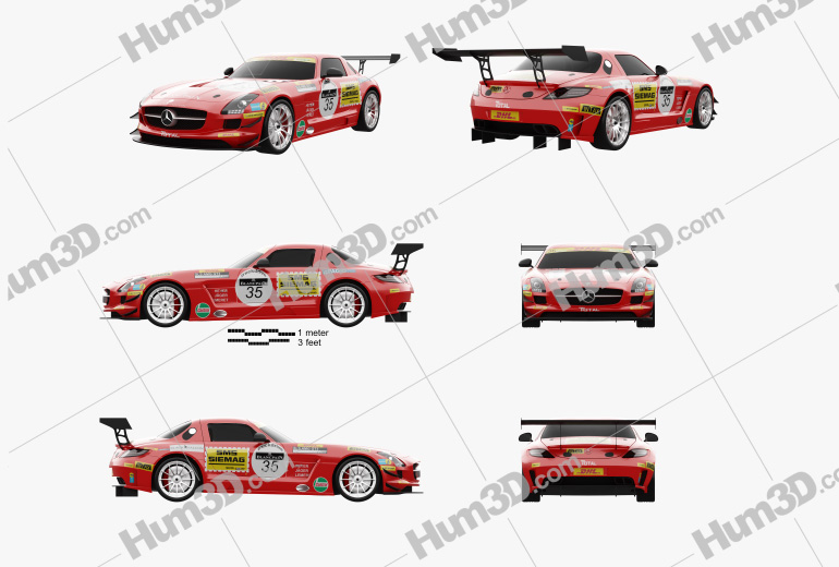 Mercedes-Benz SLS-class AMG GT3 Black Falcon 2011 Blueprint Template ...