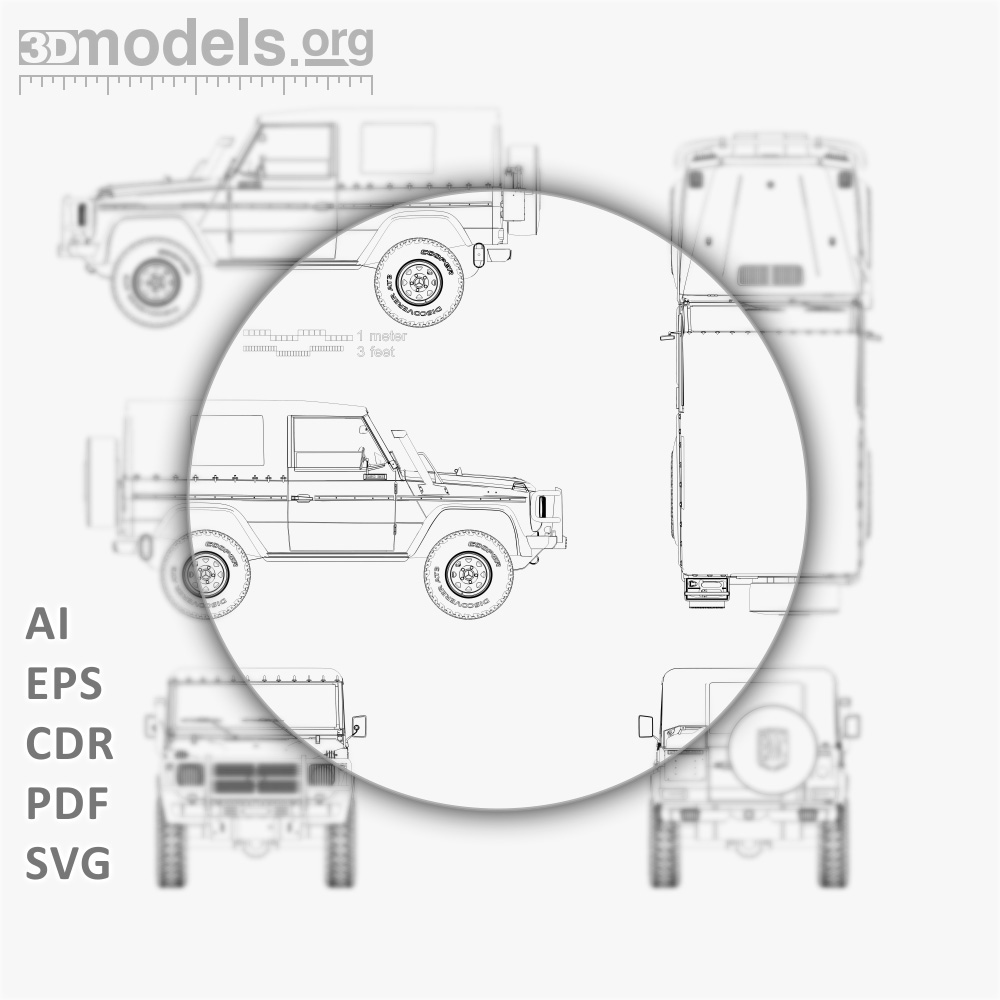 Mercedes-Benz G-class convertible Wolf 1996 Vector Blueprint - 3DModels.org