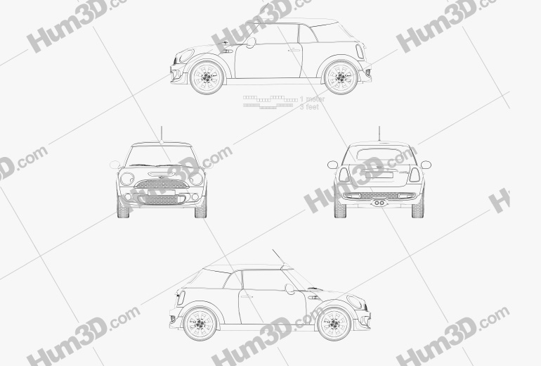 Mini Cooper S convertible 2011 Blueprint - 3DModels.org