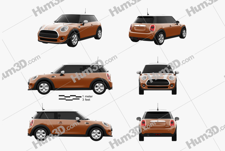 Mini Cooper Classic hatchback 3-door 2019 Blueprint Template - 3DModels.org