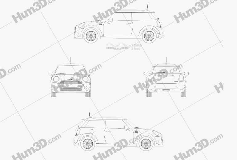 Mini Cooper Classic hatchback 3-door 2019 Blueprint - 3DModels.org