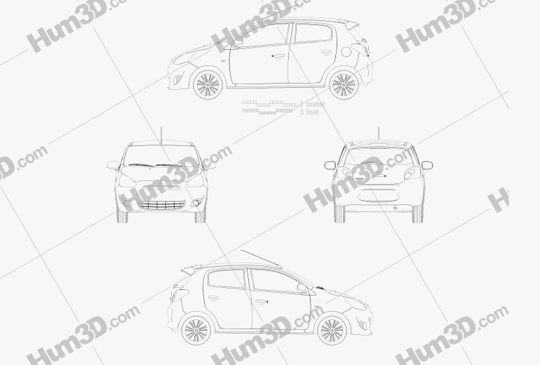 Mitsubishi Mirage 2015 Blueprint - 3DModels.org