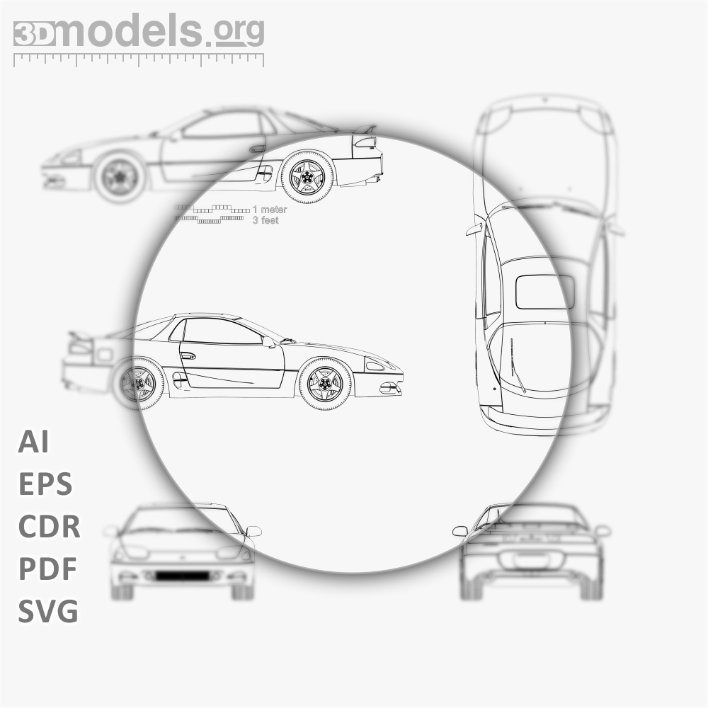 Mitsubishi 3000GT 1996 Vector Blueprint - 3DModels.org