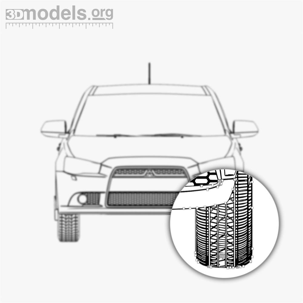 Mitsubishi Lancer 轿车 2015 矢量蓝图 - 3DModels.org