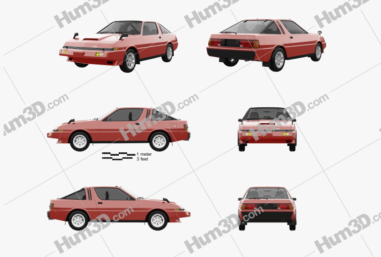Mitsubishi Starion Turbo GSR III 1982 Blueprint Template - 3DModels.org